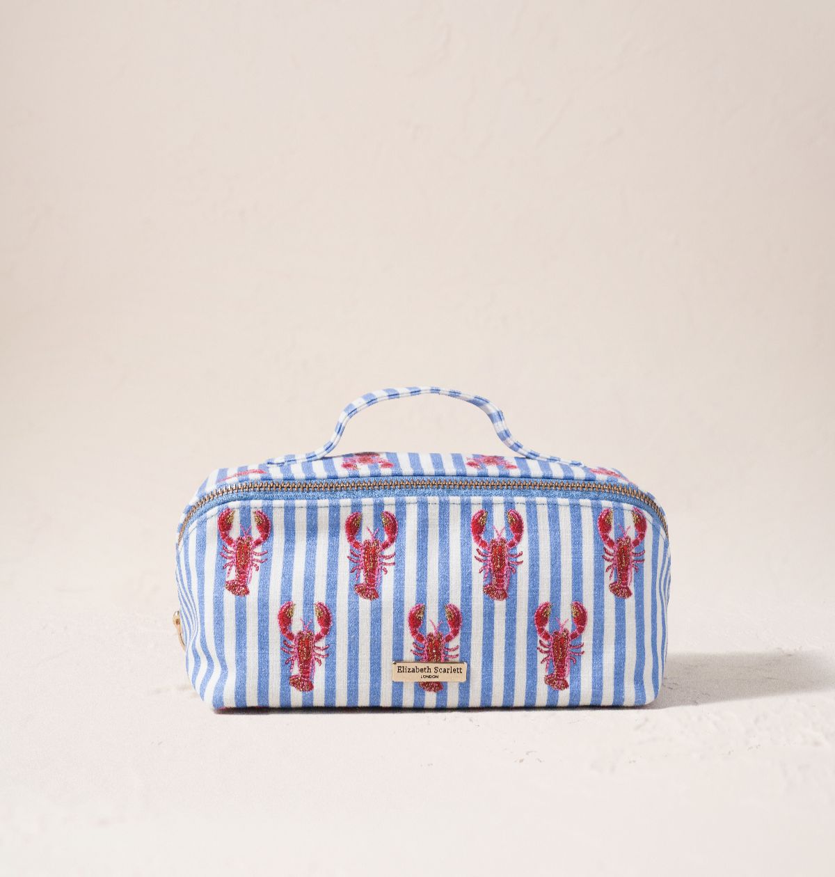 Lobster Stripe Canvas Printed Open Flat Makeup Bag in Caribbean Blue ...